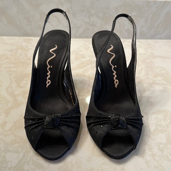 Nina | Shoes | Nina Flo Black Lustre Sparkle Toe Heels 55m | Poshmark